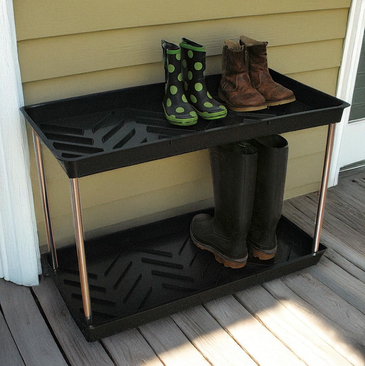 Tierra Garden 2-Tiered Recycled Plastic Boot Tray, Durable 2 Tier Shoe ...