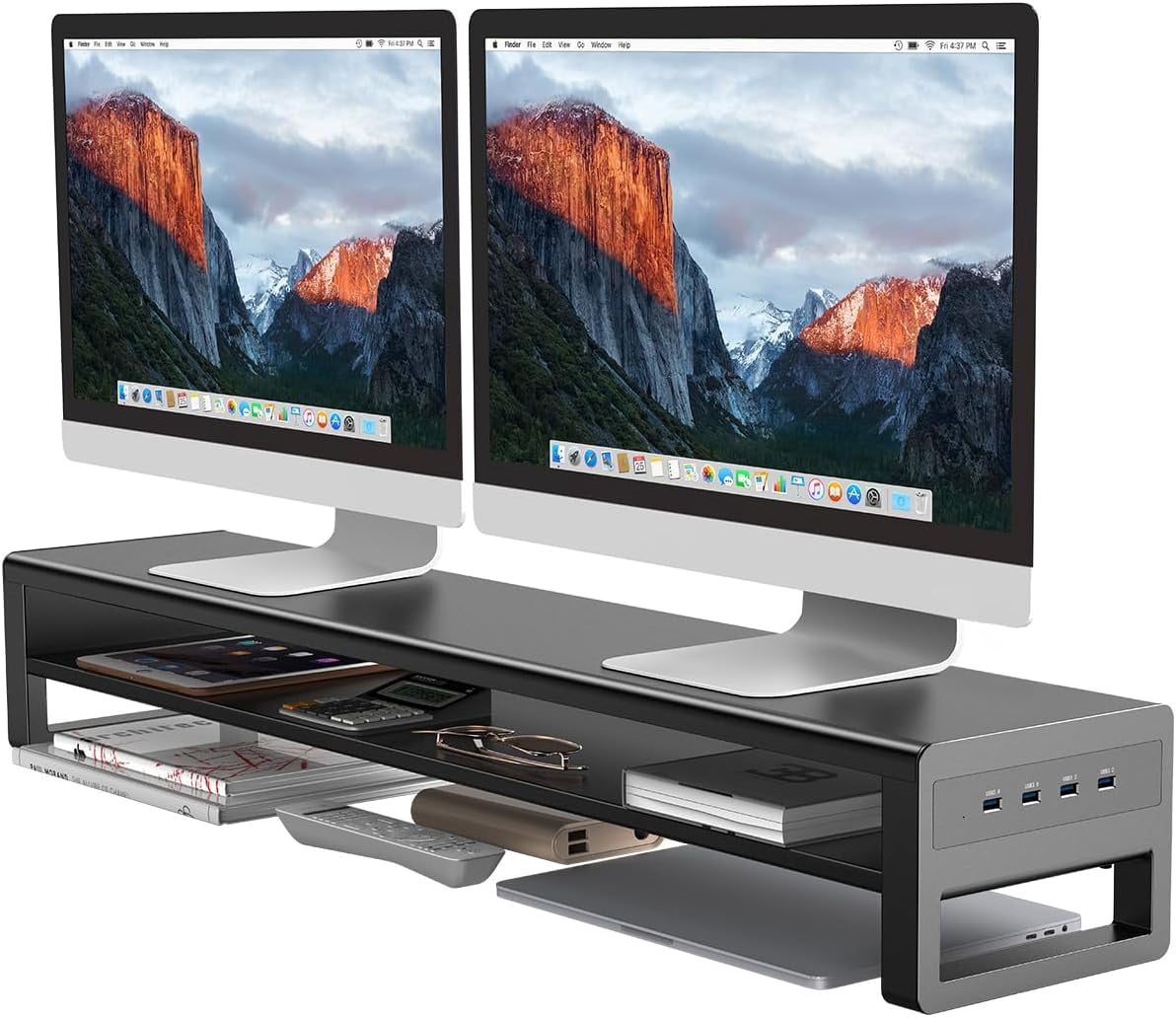 Tiers Dual Monitor Stand with Auto Charging Pad Ports Double Monitor ...