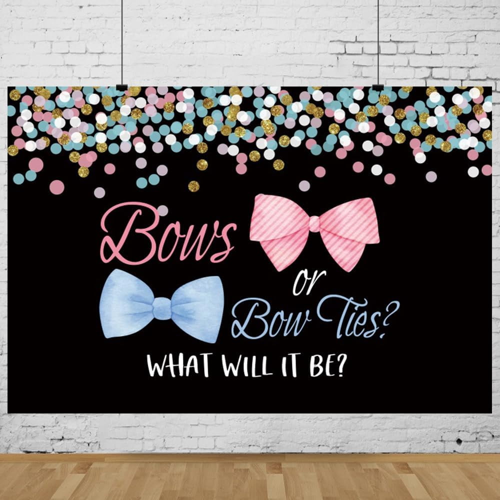Ties or Bows Gender Reveal Backdrop Blue Bowties or Pink Bows Gold ...