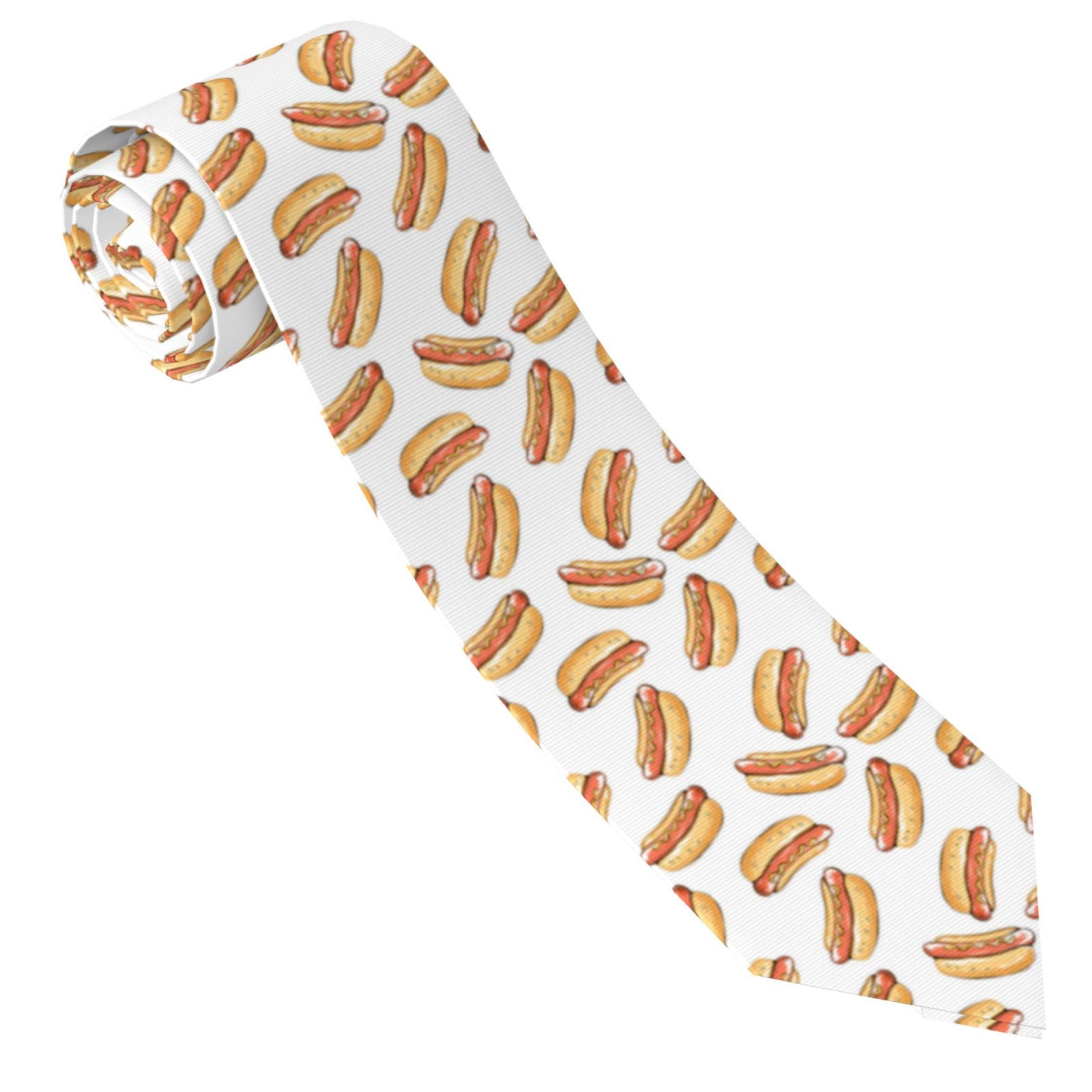 Ties for Men - Cartoon Hot Dog Print White Soft Comfort Mens Tie with ...
