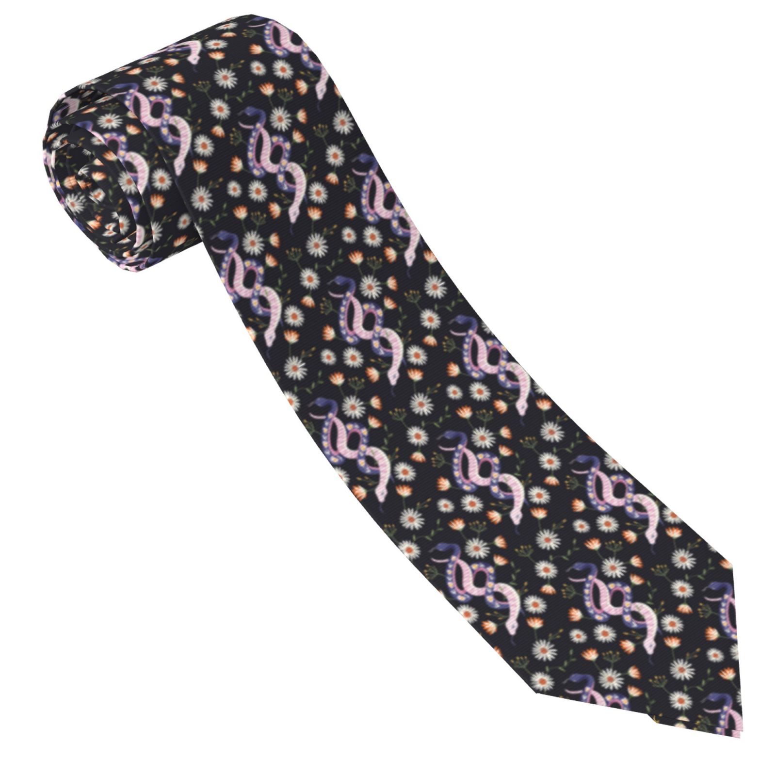 Ties for Men - Exotic Cute Snake White Daisy Soft Comfort Mens Tie with ...