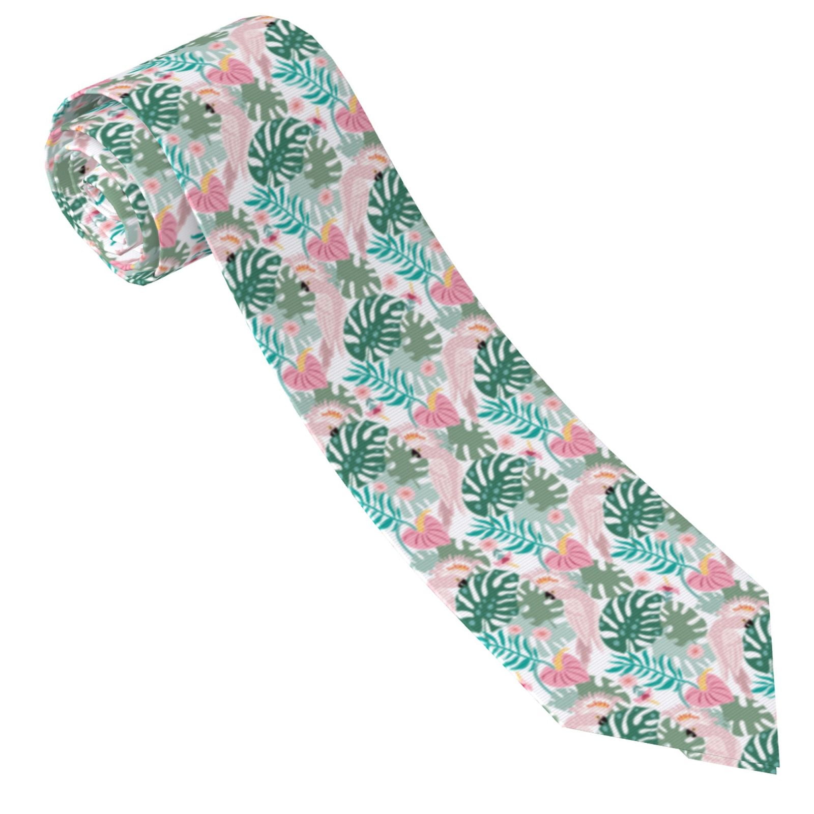 Ties for Men - Palm Leaves Cute Parrot Pink Soft Comfort Mens Tie with ...