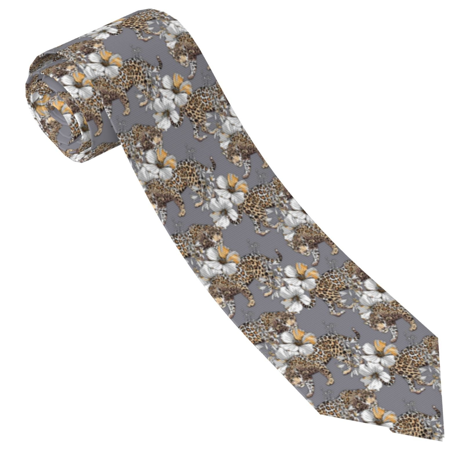 Ties for Men - leopard Gold Hibiscus floral grey Soft Comfort Mens Tie ...
