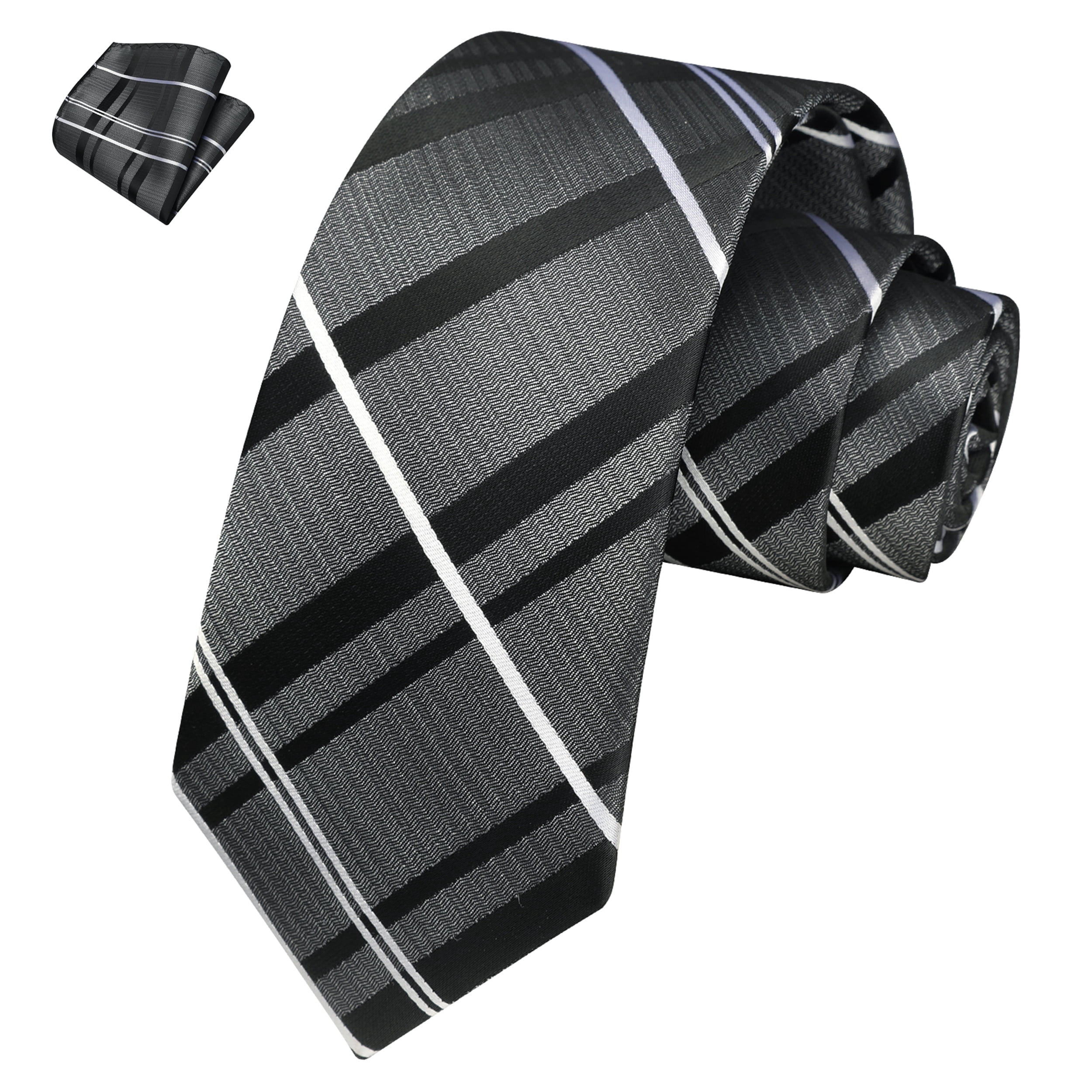 Boys Striped Tie, Kids Black Ties Self-Tie Pocket Square Set Necktie ...