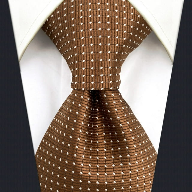 Ties for Men Brown Copper Formal Neck Tie with White Dots Classic Size ...