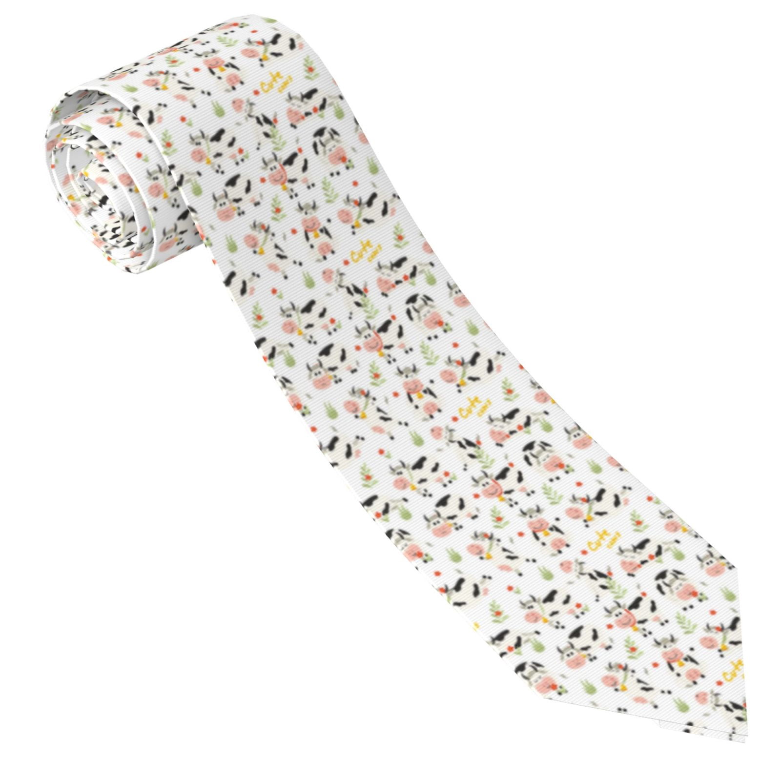 Ties for Men Cartoon Funny Cute Cow Flower White Classic Formal Men's ...