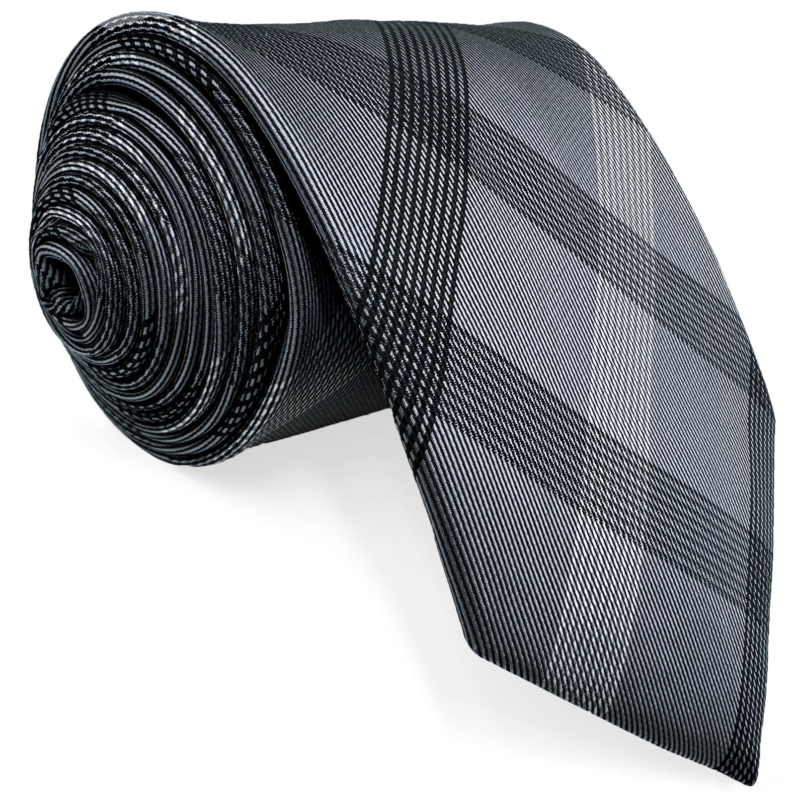 Elegant Silk Ties for Men, Classic Size Gray Check Necktie 57.5 ...