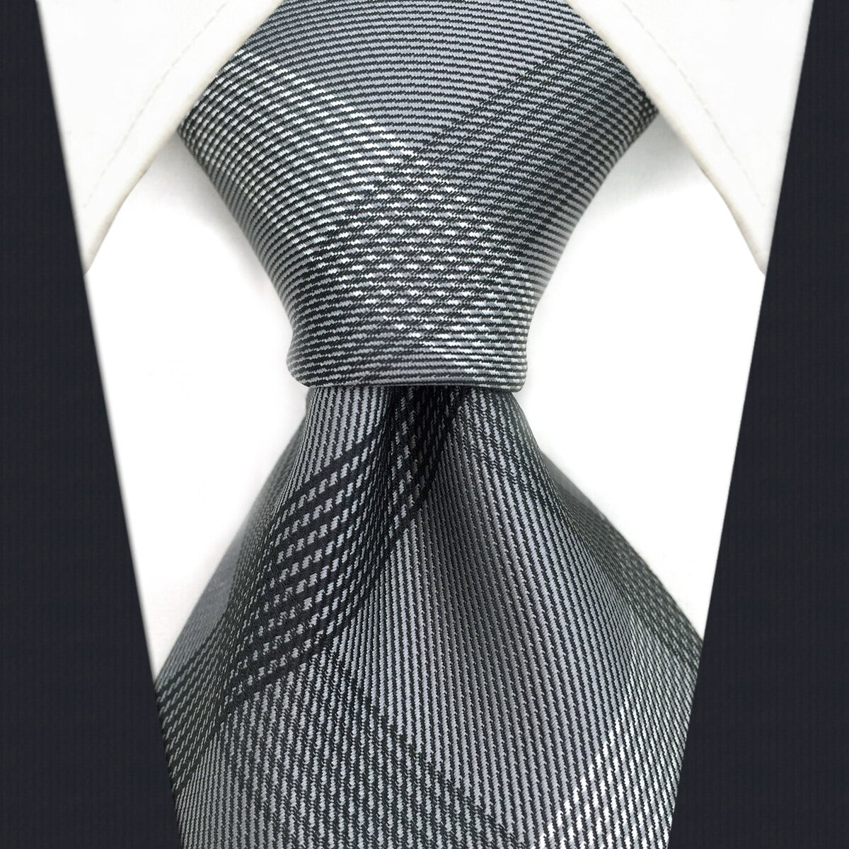 Elegant Silk Ties for Men, Classic Size Gray Check Necktie 57.5 ...