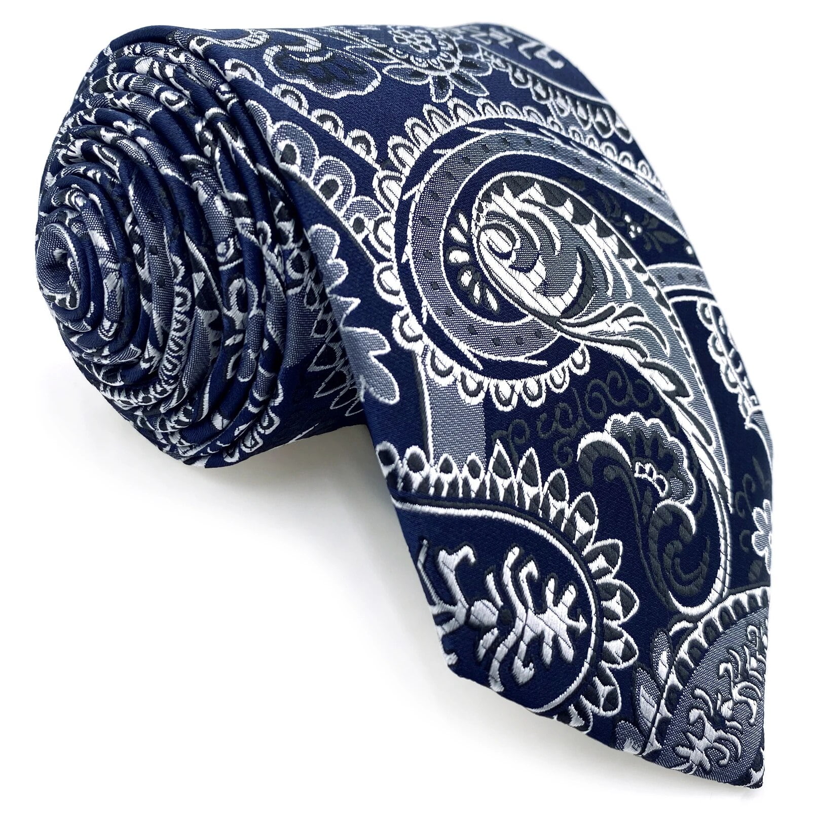 Ties for Men Necktie Paisley Navy Blue Silver Woven for Wedding Party ...