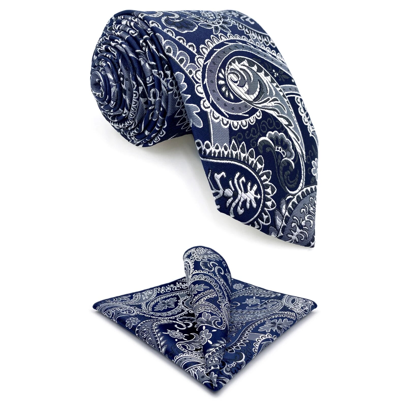 Ties for Men Necktie Set Paisley Navy Blue Silver Woven for Wedding ...