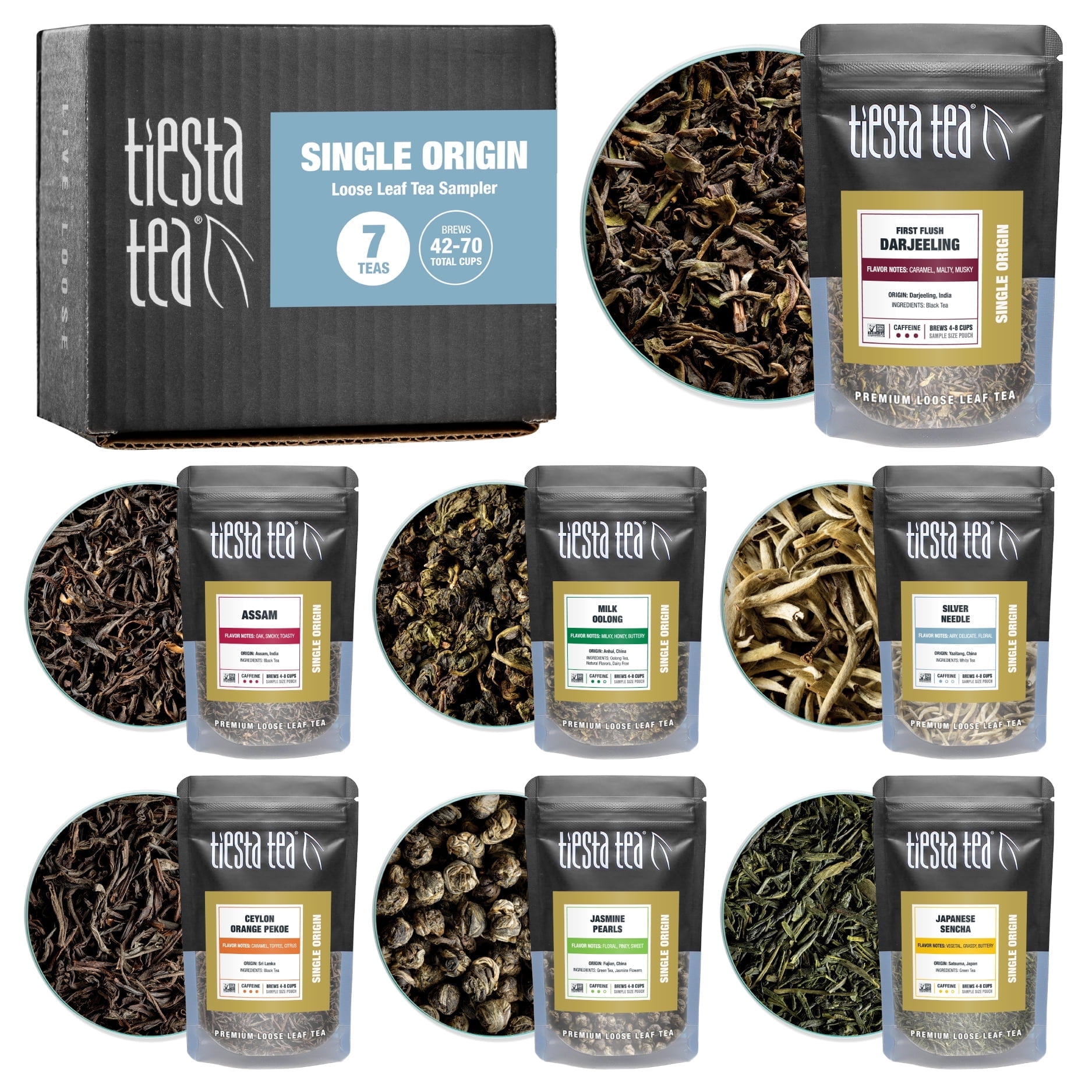 Tiesta Tea - Single Origin Tea Sampler Dry Flight Set, Low to High ...