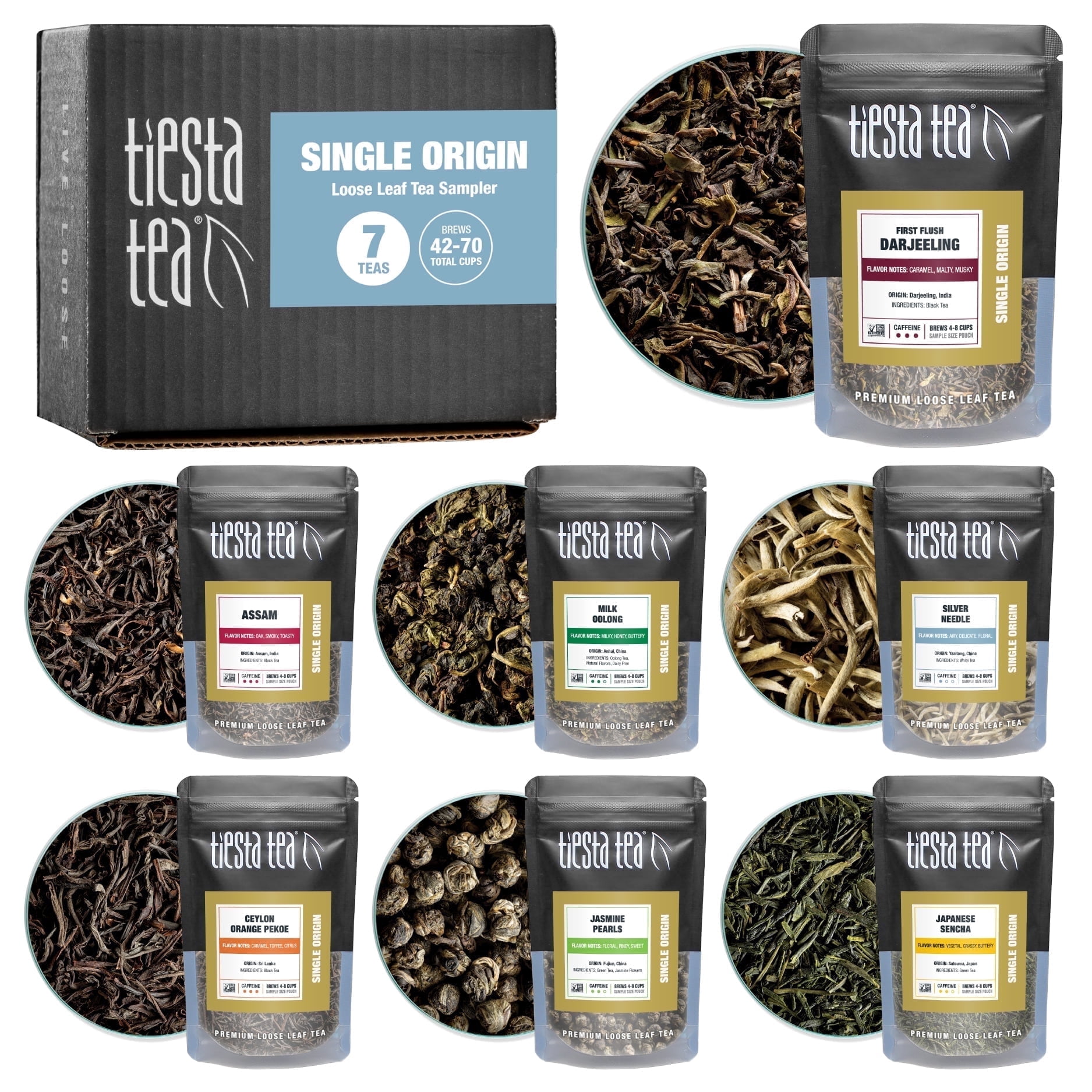 Tiesta Tea - Single Origin Tea Sampler Dry Flight Set, Low to High ...
