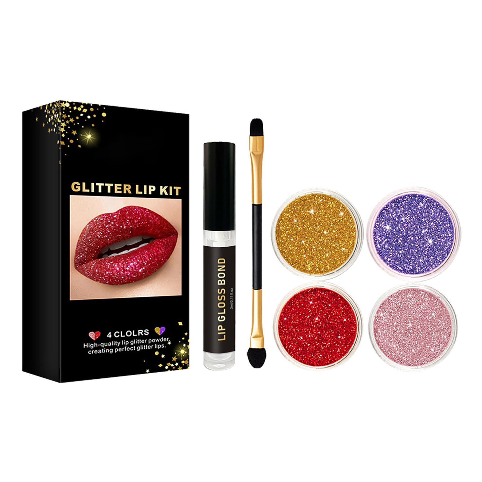 Tiezhimi 4 Colors Glitter Lip Kit Gloss Lipstick Metallic Glitter ...