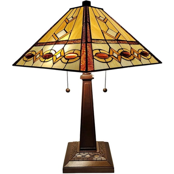 Tiffany 22 in. Brown and Tan Table Lamp with Stained Glass Shade and ...