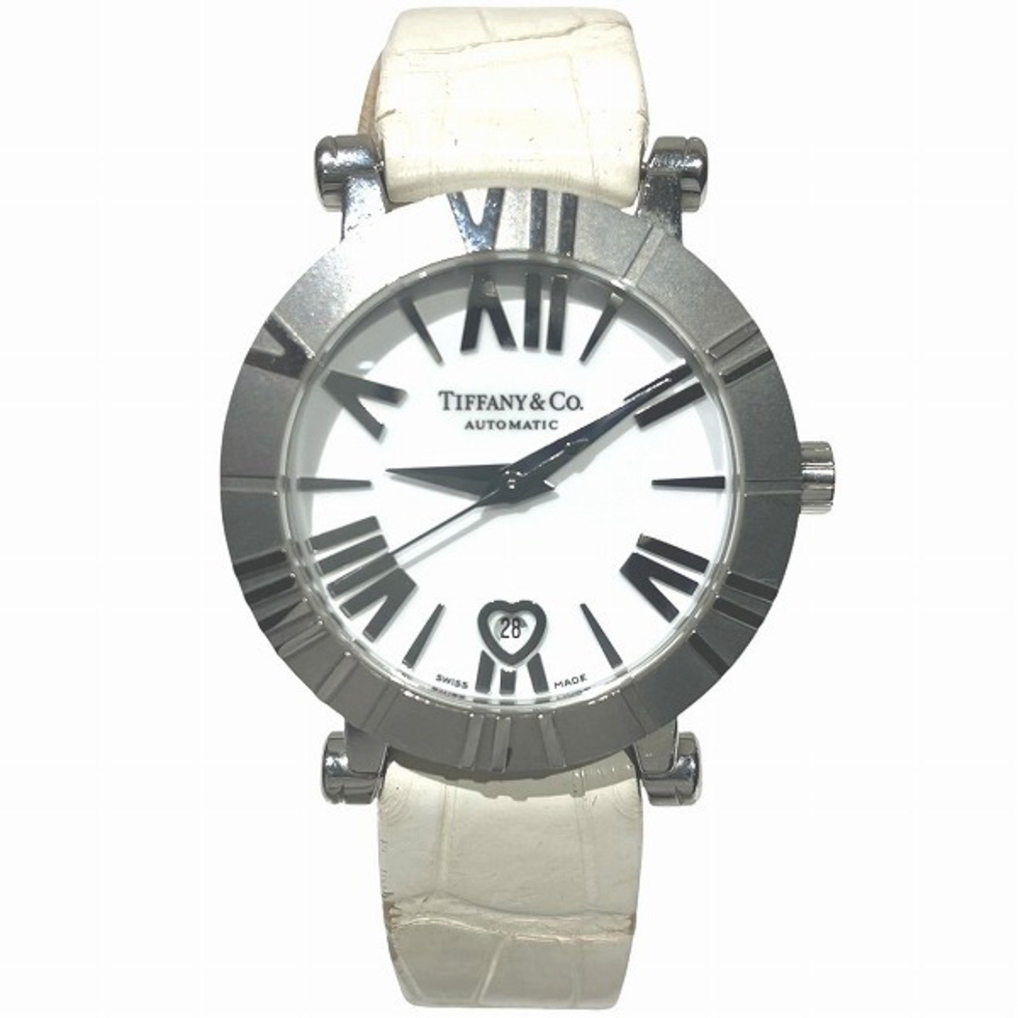 Pre-Owned Tiffany Atlas T0142 Automatic Stainless Steel x Leather White Dial Watch... (Good ...