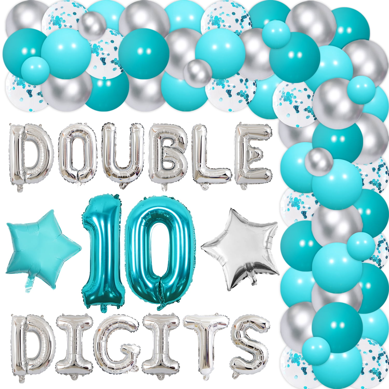 Tiffany Blue Double Digits Happy 10th Birthday Decoration, Blue Silver ...