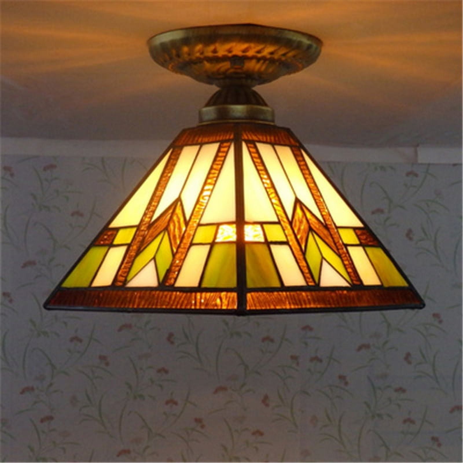 Tiffany Ceiling Light Mission Stained Glass Semi Flush Mount Ceiling ...