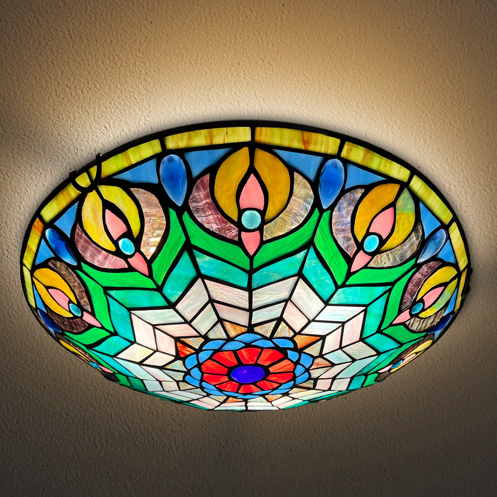 Tiffany Ceiling Lights, Stained Glass Ceiling Light 3-Lights 16 Inch ...