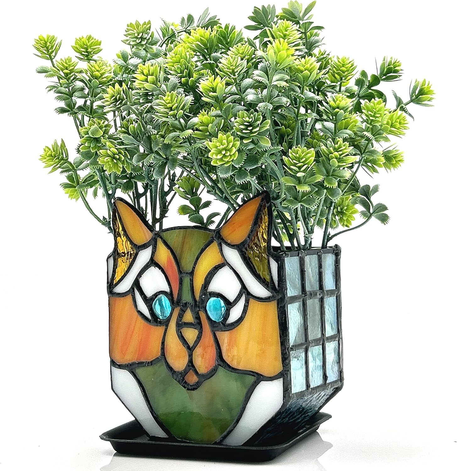 Tiffany Cute Cat Stained Glass Flower Pots,Indoor and Outdoor Plant ...