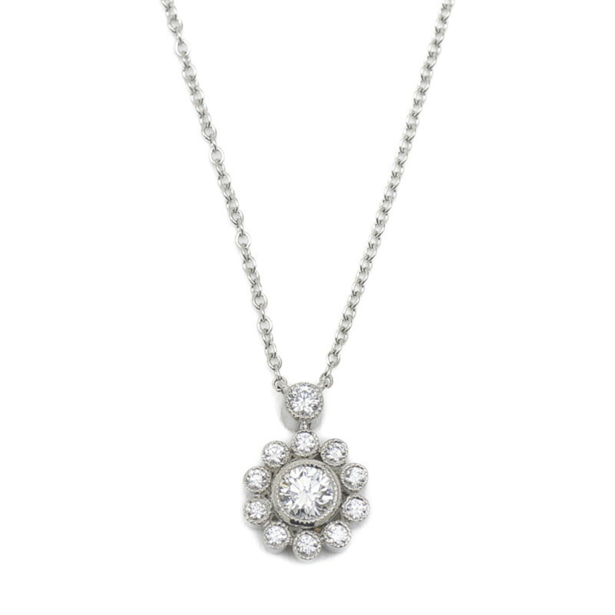 Pre-Owned Tiffany Enchant Flower Necklace Diamond Pt950 (Good ...