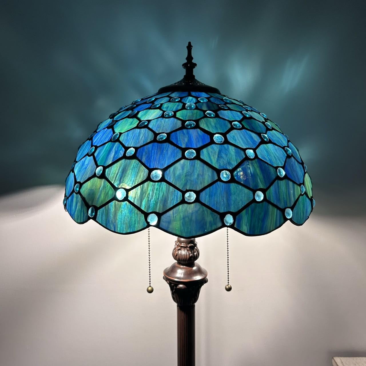 Tiffany Floor Lamp Green Blue Stained Glass Crystal Beans LED bulbs ...