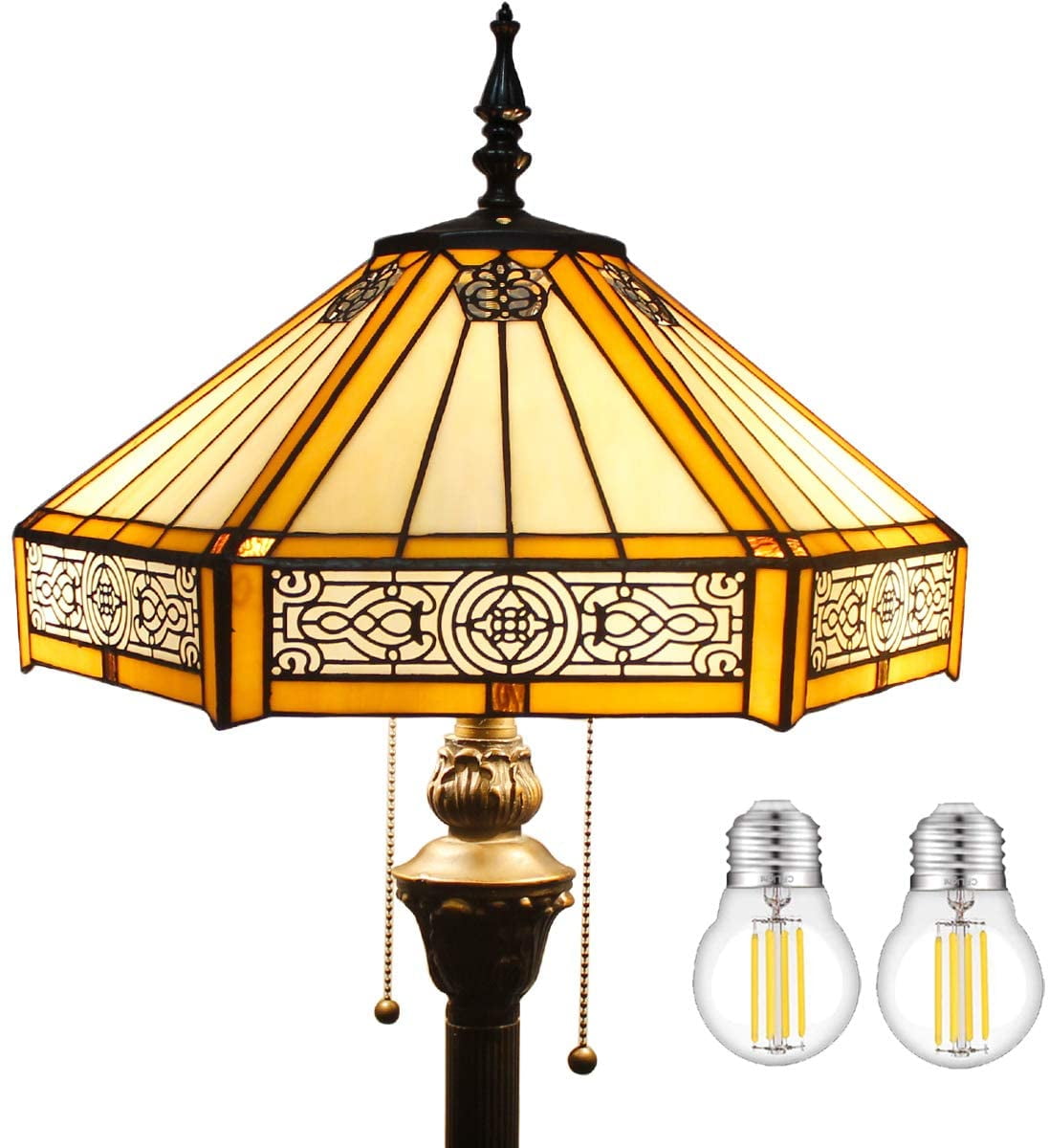 Tiffany Floor Lamp W16H64 Inch Yellow Stained Glass Hexagon Mission ...