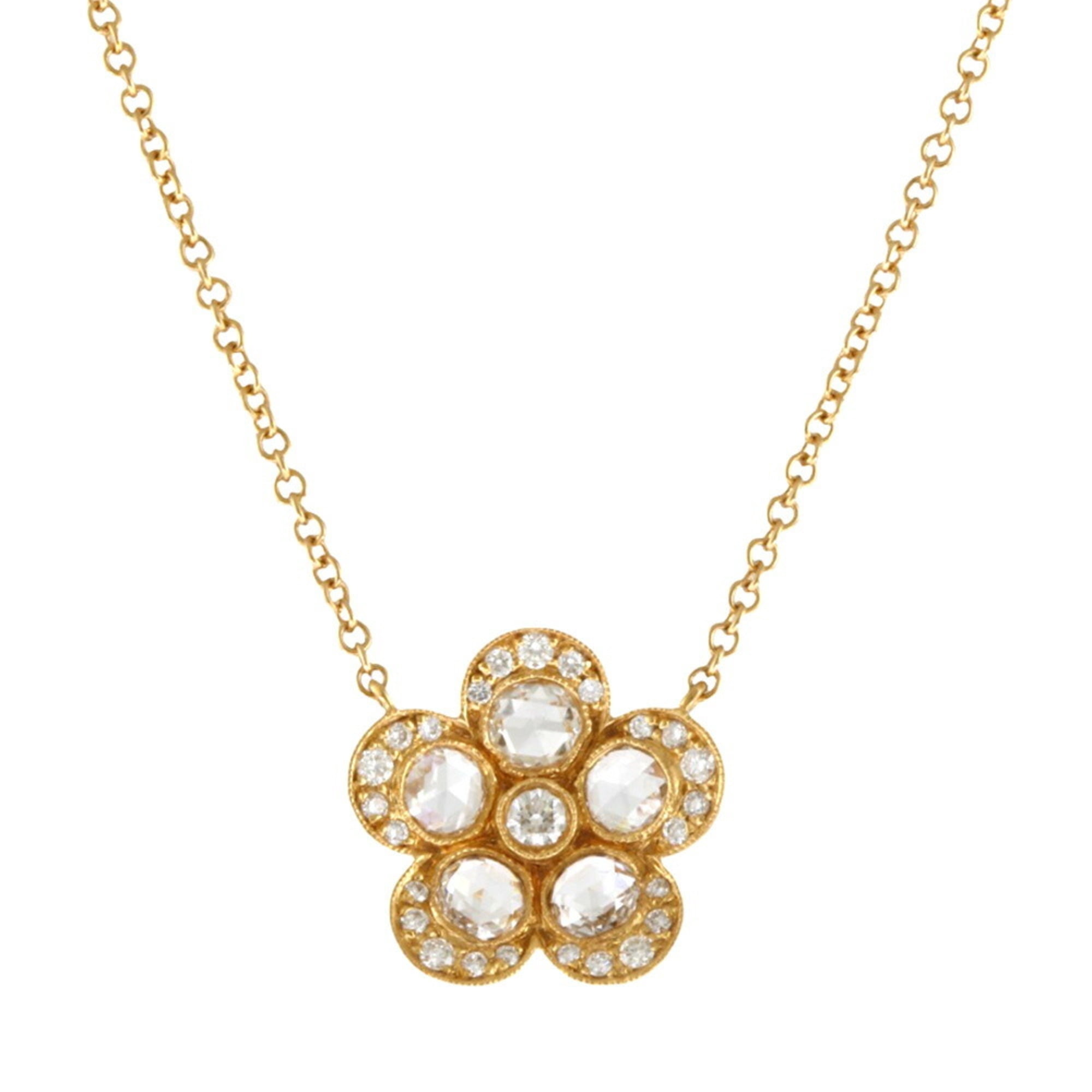 Pre-Owned Tiffany Garden Flower Necklace 18K Rose Cut Diamond Ladies ...