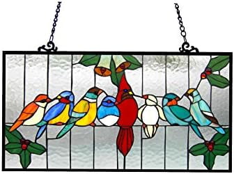 Tiffany-Glass Gathering Birds Window Panel 24.5x12.5 - Walmart.com