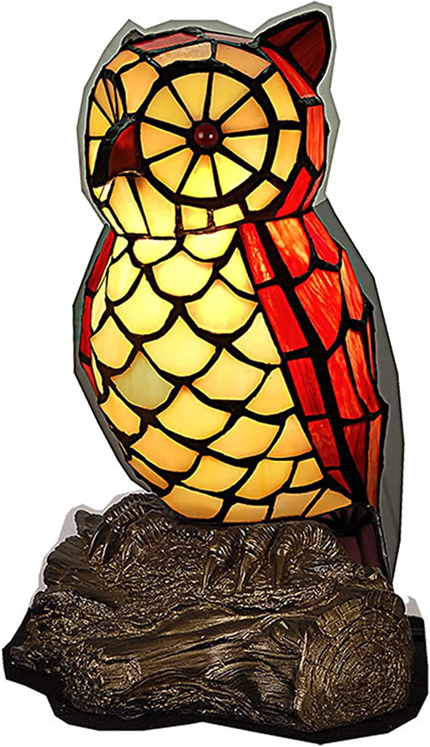Tiffany Lamp 6 Inch Wide Owl Shape Stained Glass Shade Night Light ...