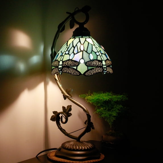 Tiffany Lamp - Bedside Lamp with Stained Glass Shade, Sea Blue ...