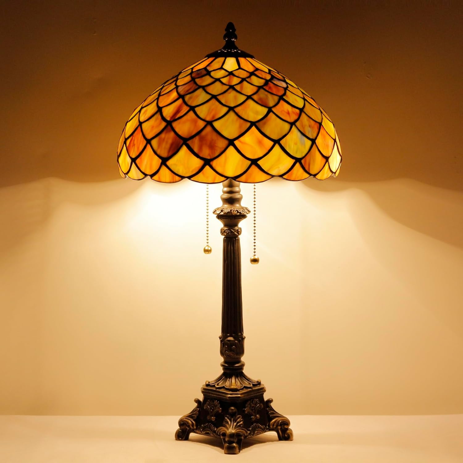 Tiffany Lamp Fish Scales Style Stained Glass Table Lamp Desk Reading ...