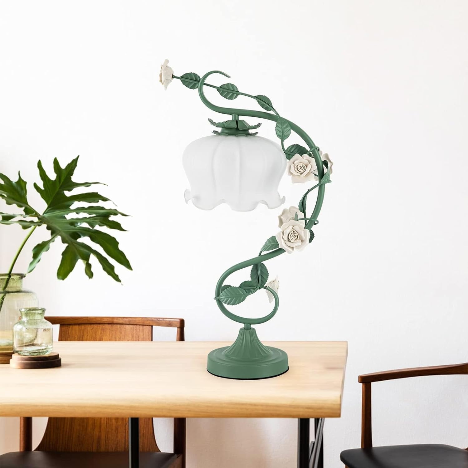 Tiffany Lamp Glass Reading Table Light, Metal Leaf Table Lamp Base ...