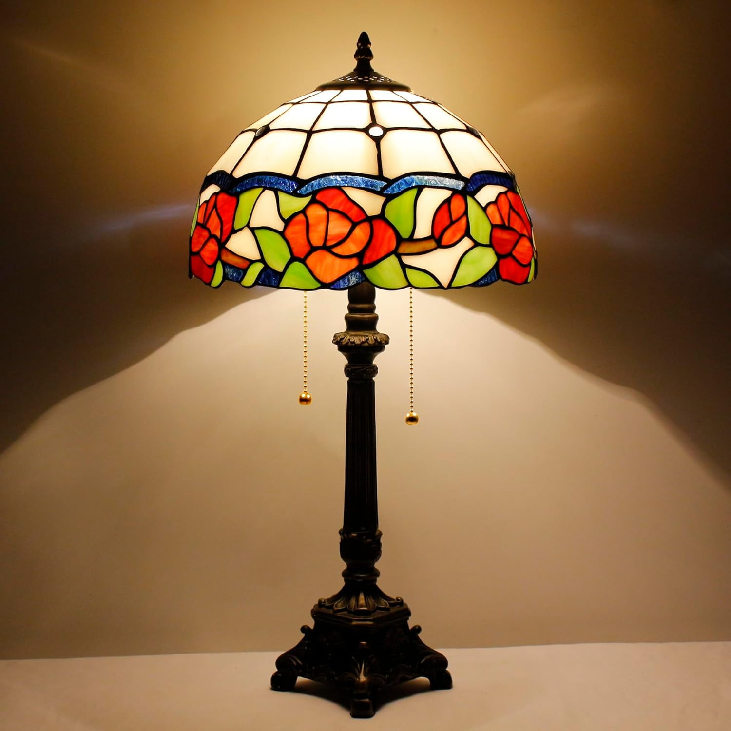 Tiffany Lamp Rose Flower Style Stained Glass Table Lamp Desk Reading ...