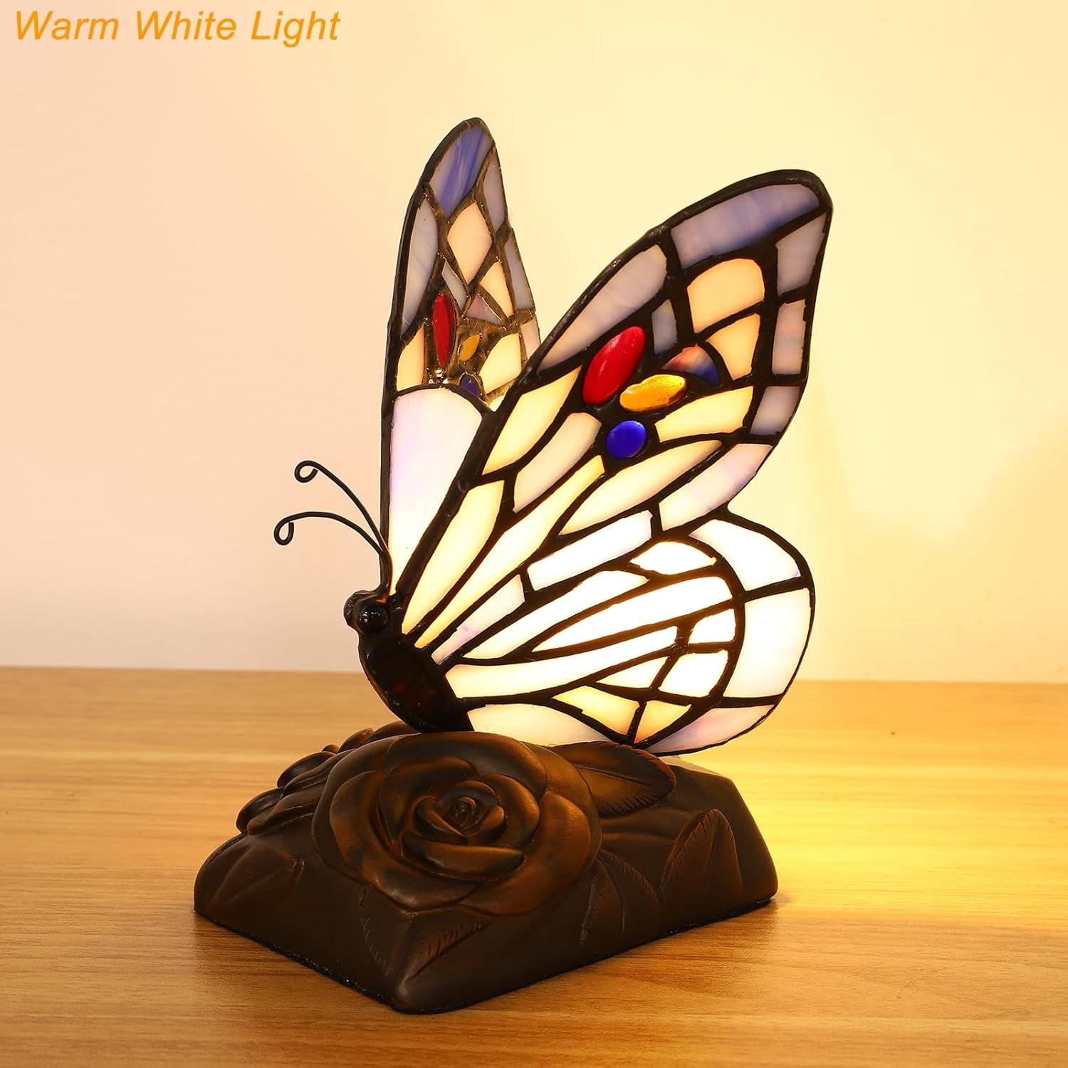 Tiffany Mini Butterfly Table Lamp with 3 Color-Temperature LED Bulb ...