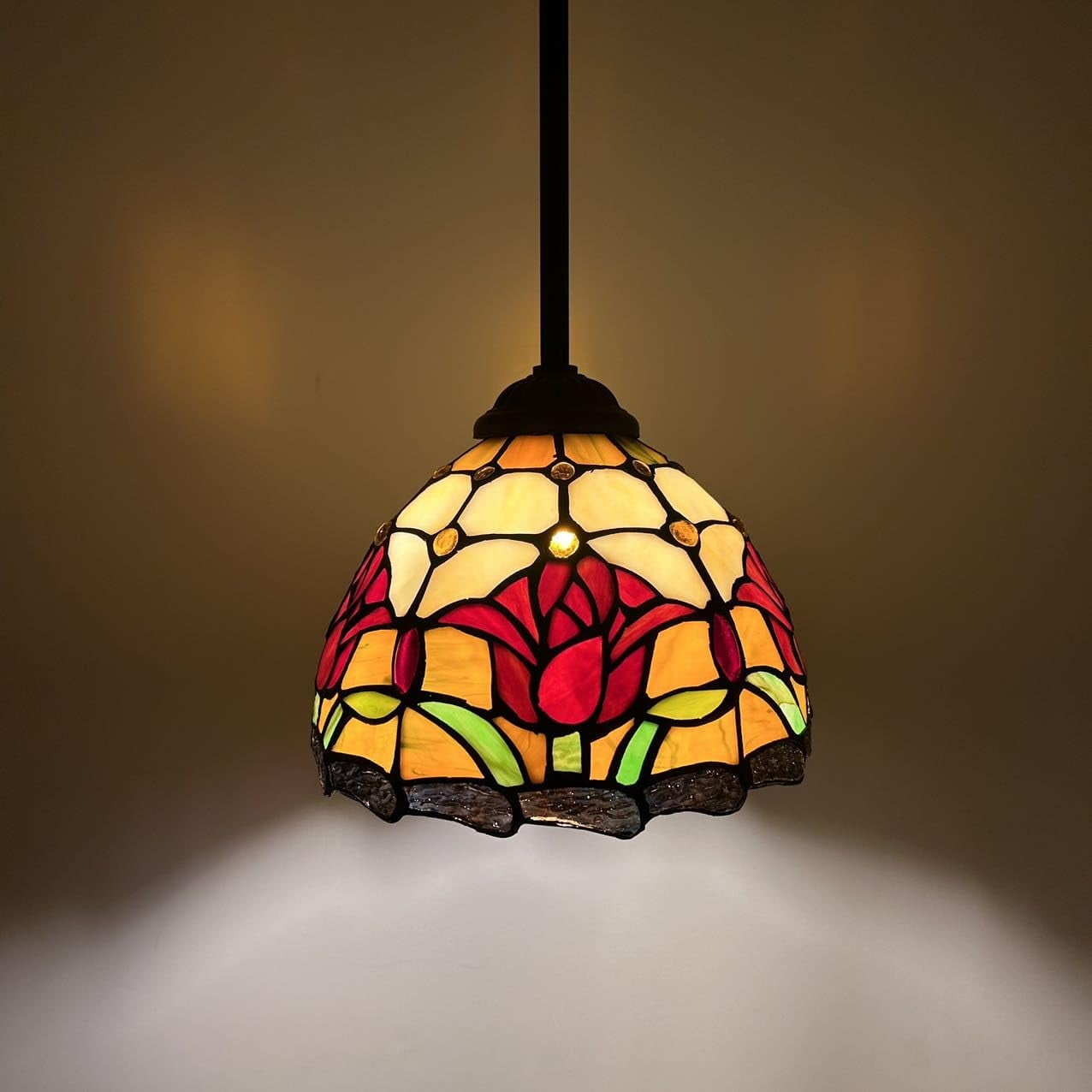 Tiffany Mini Pendant Lights Stained Glass Red Tulips LED Bulb Included ...