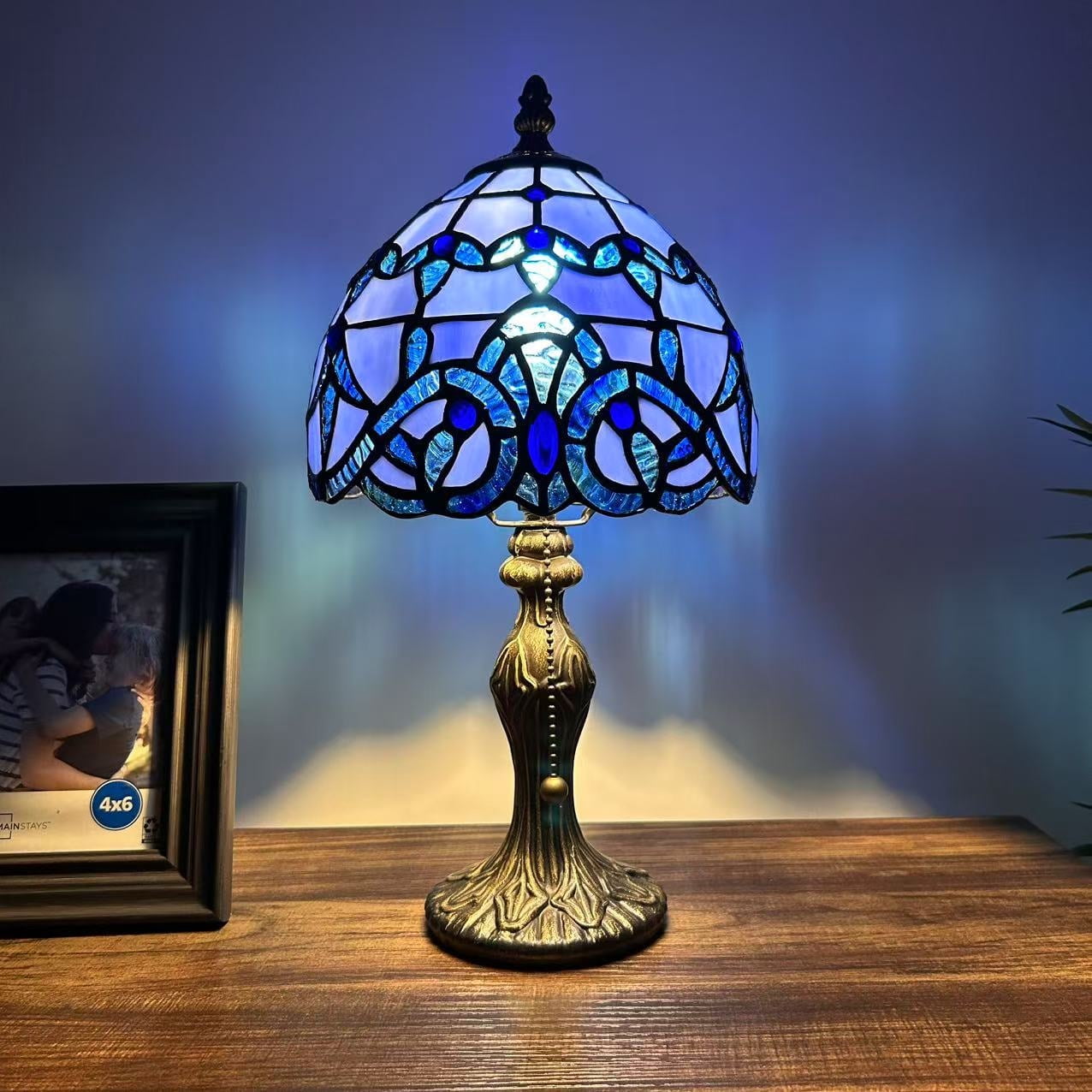 Tiffany Mini Table Lamp Blue Stained glass Baroque Style Lavender LED ...