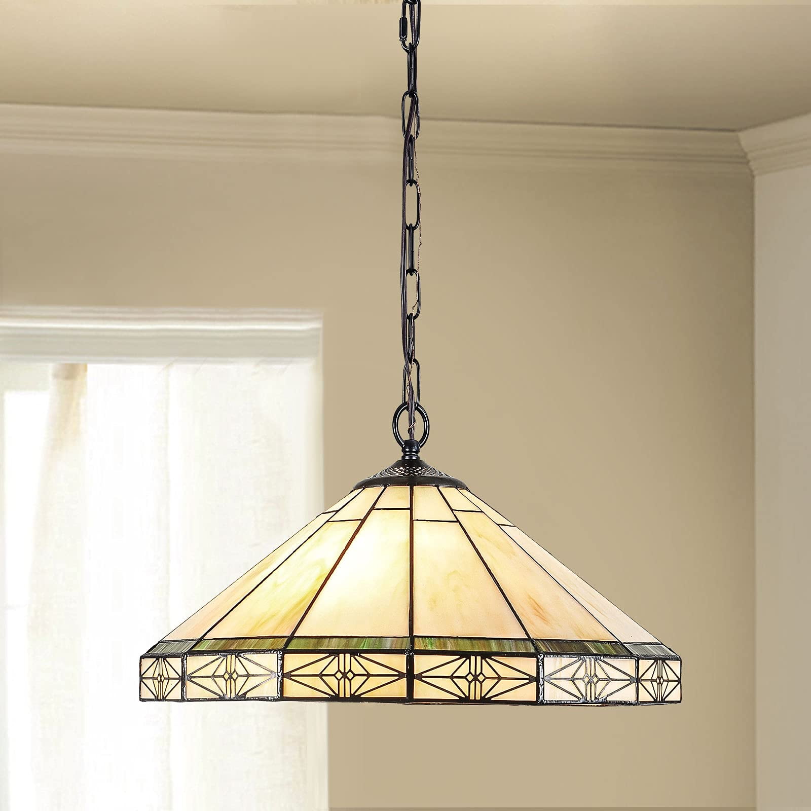 Tiffany Pendant Light 2 Light 16" Wide Antique Mission Style Stained ...