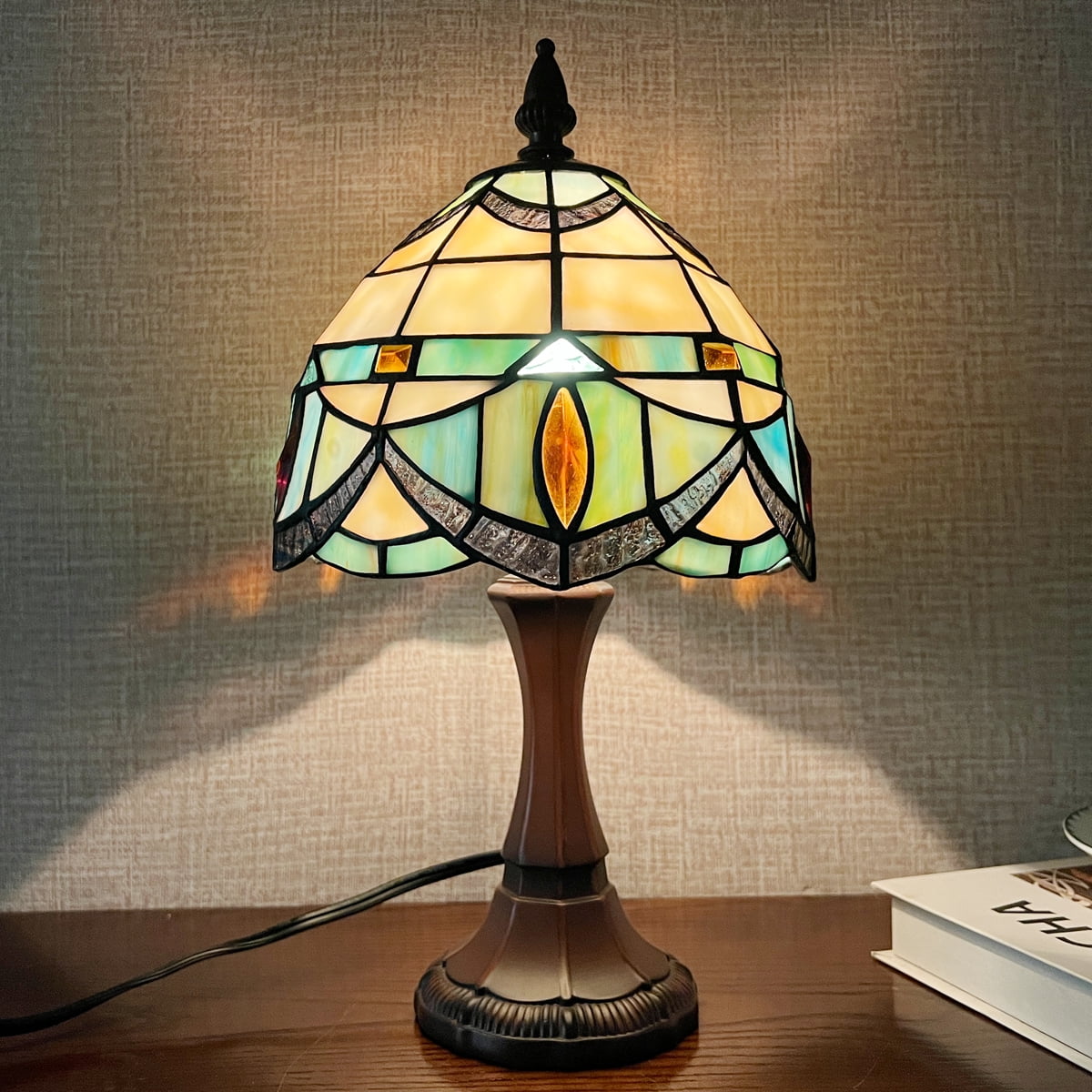 Tiffany Small Table Lamp Stained Glass Accent Table Light Antique Style ...