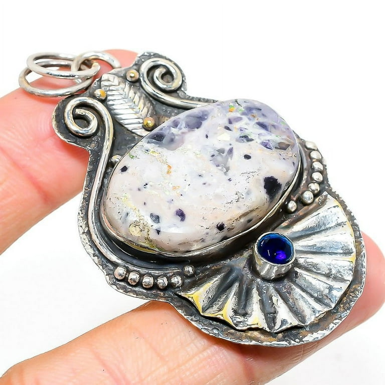 Tiffany Stone Blue Topaz Gemstone 925 Sterling Silver Jewelry Pendant 2.64