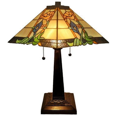 Tiffany Style Mission Mini Table Lamp - 15" Tall, Hand-Crafted Glass ...