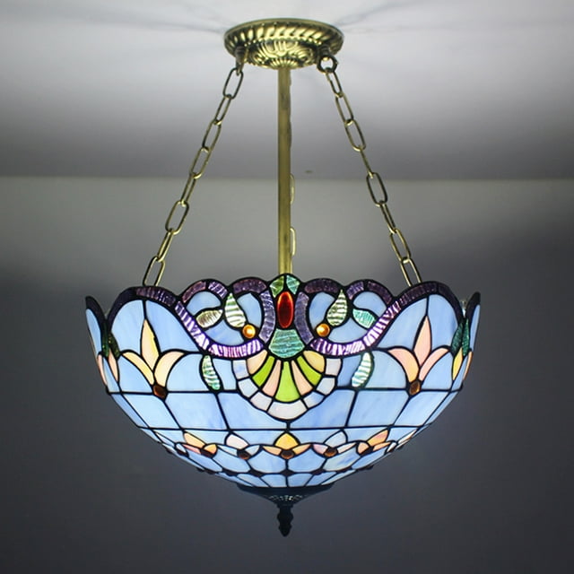 Tiffany Style Baroque Inverted Ceiling Light Vintage Stained Glass ...