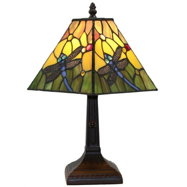 Tiffany Style Mission Mini Table Lamp - 15" Tall, Hand-Crafted Glass ...
