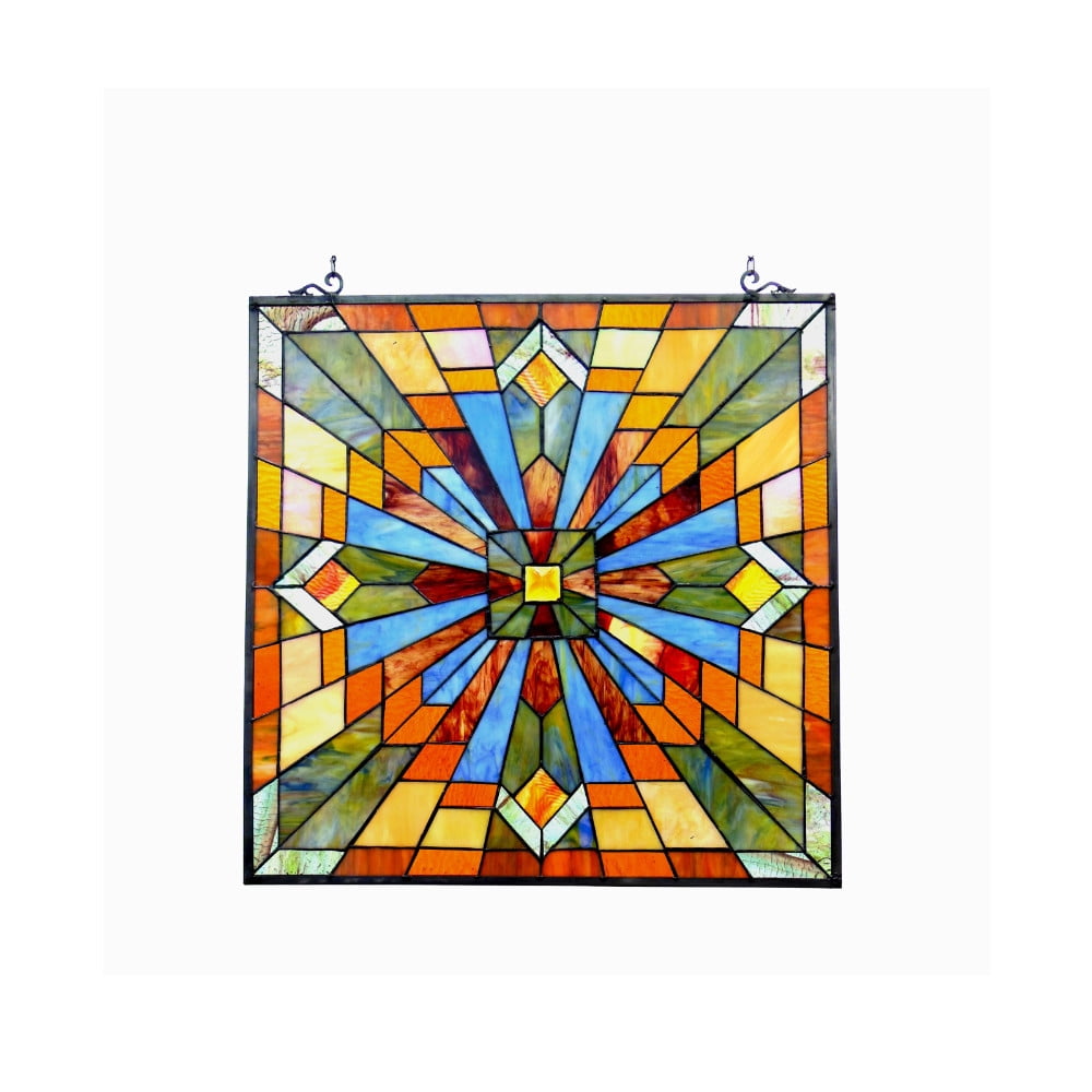 Tiffany Style Glass Window Panel with Geometric Design, Multicolor ...