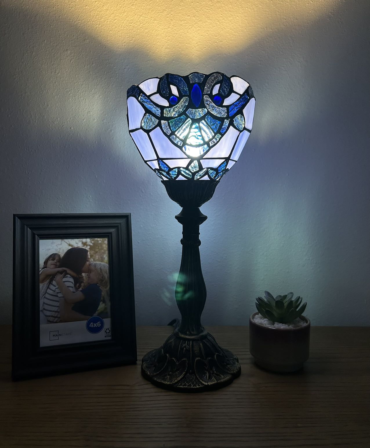 Tiffany Style Mini Torch Table Lamp Blue Baroque Style Lavender Stained ...