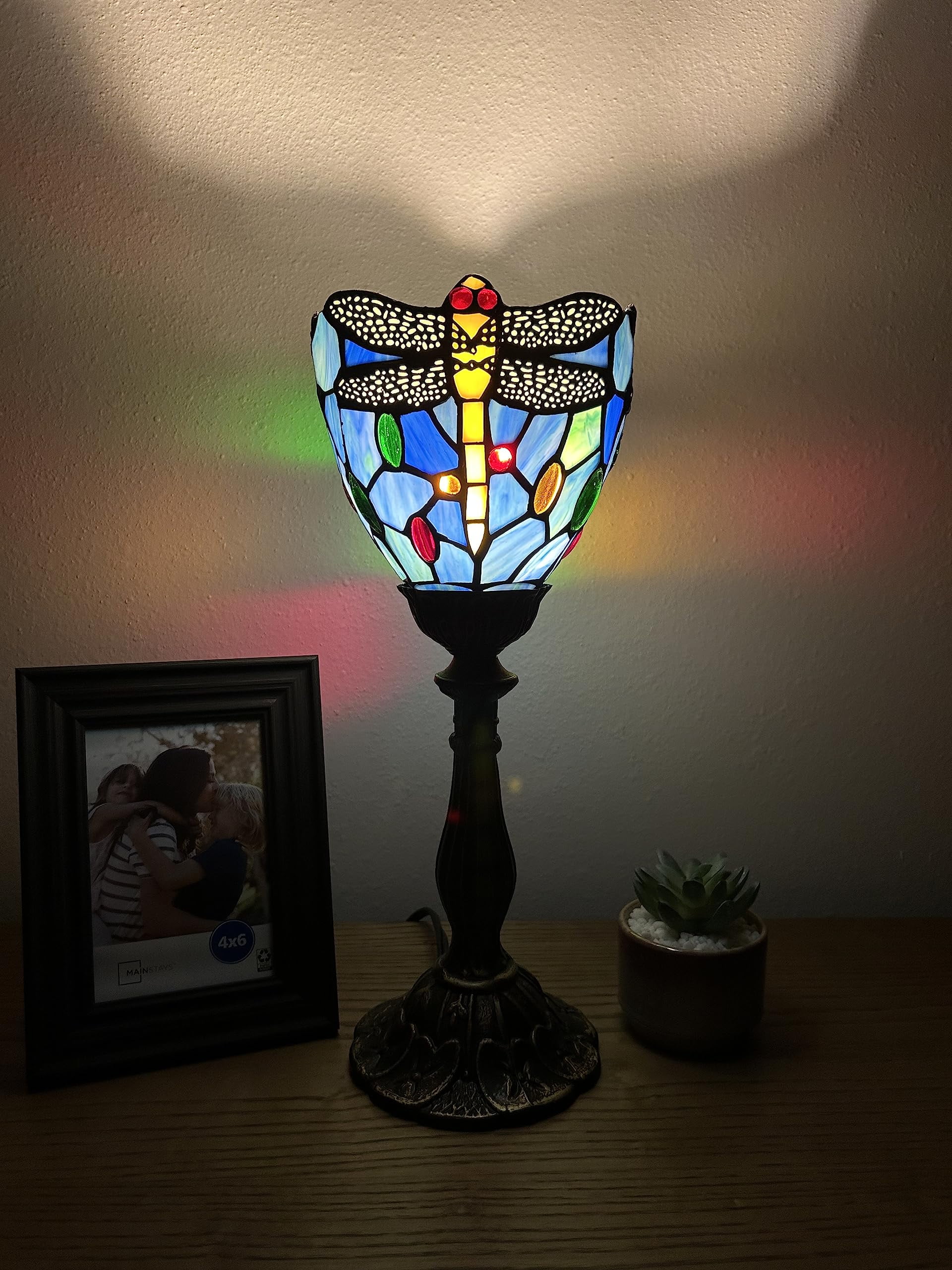 Tiffany Style Mini Torch Table Lamp Dragonfly Sky Blue Stained Glass ...