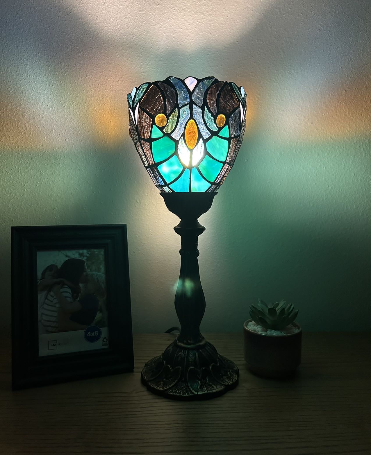 ENJOY DÃ‰COR LAMPS, Tiffany Style Mini Torch Table Lamp, Green Stained ...