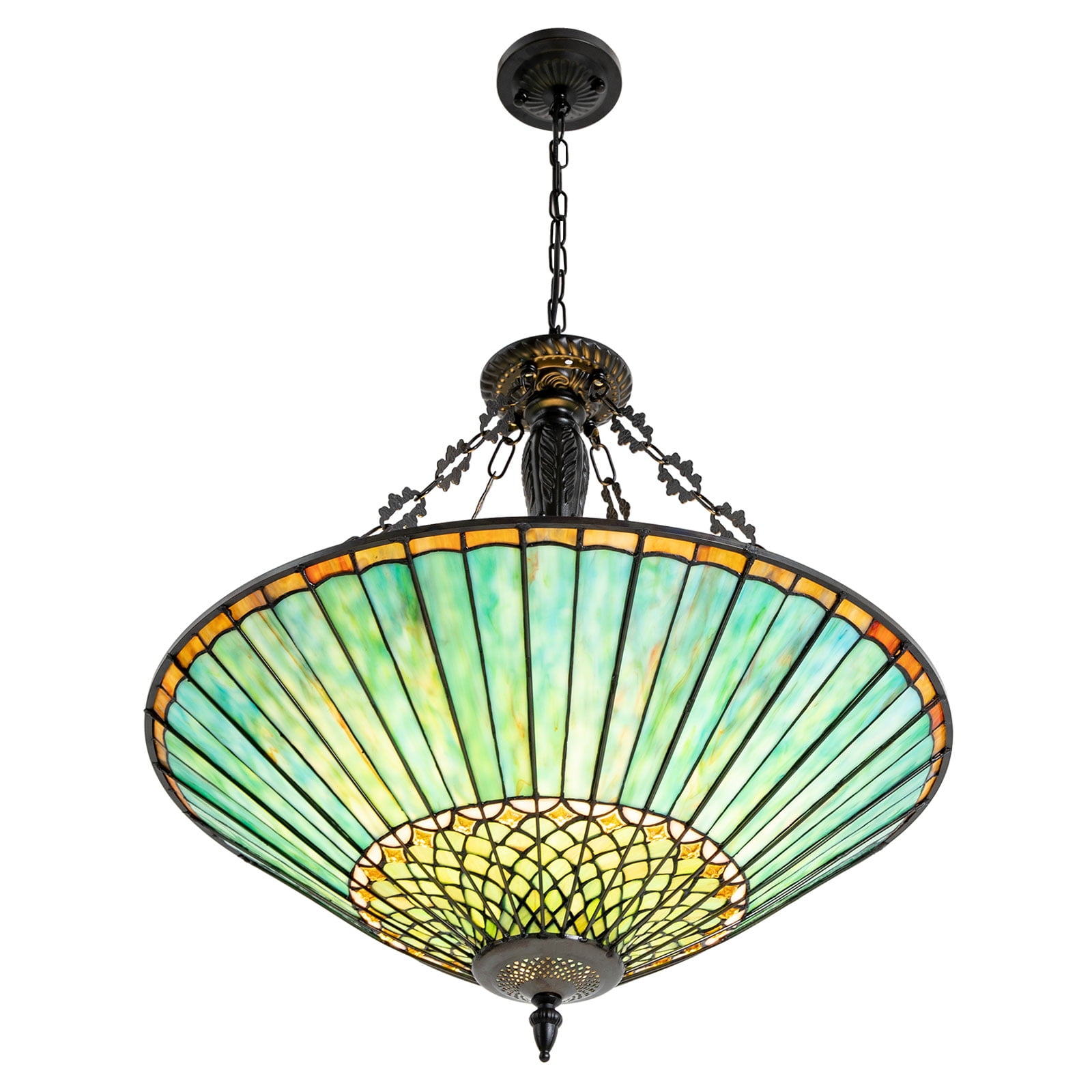 Tiffany-Style Pendant Light with Emerald Green Stained Glass Shade ...