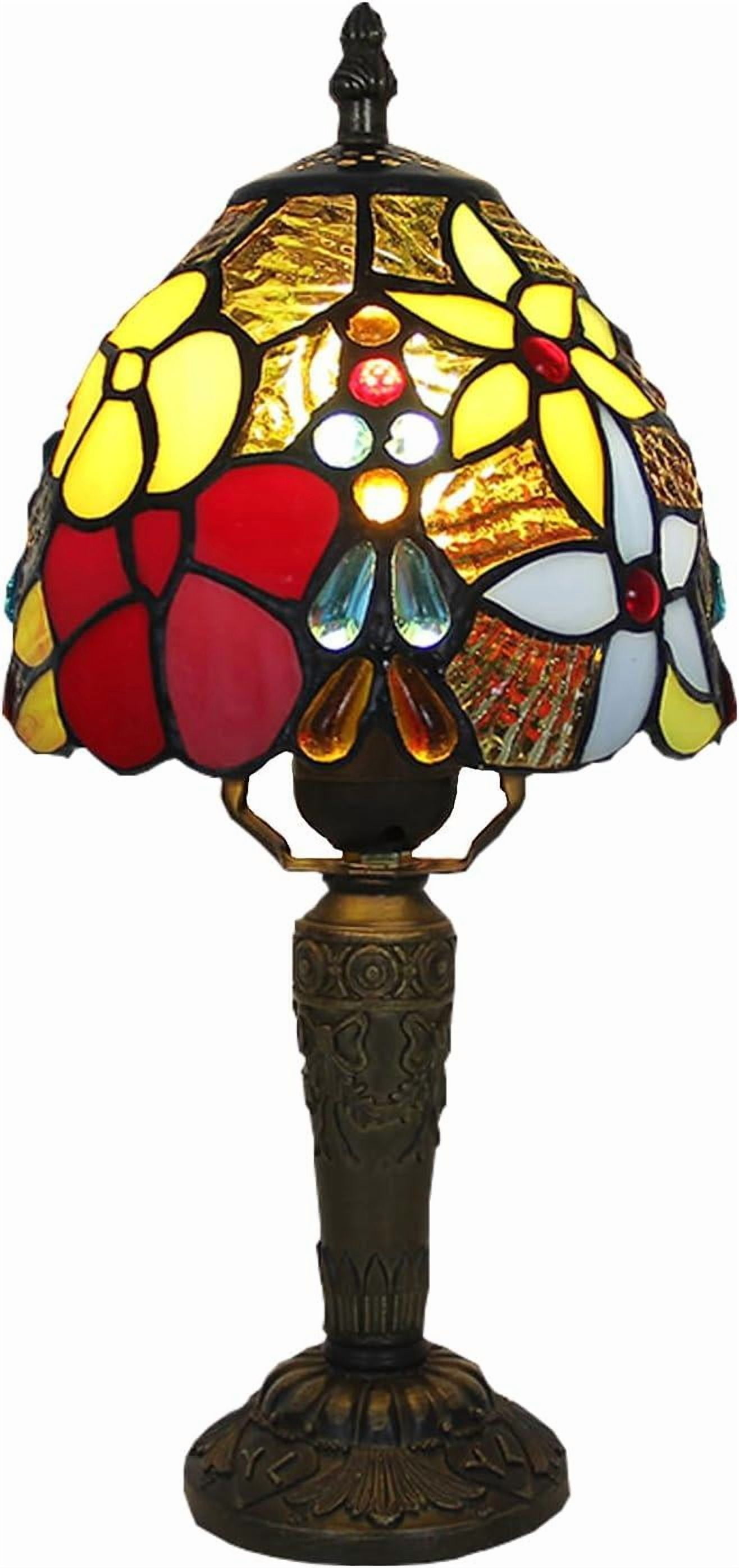 Tiffany Style Small Table Lamp,Rose Flower Stained Glass 3 Color Temperature Antique Table Lamps ...