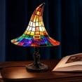 Tiffany Style Stained Glass Witch Hat Table Lamp Multicolor Rainbow ...