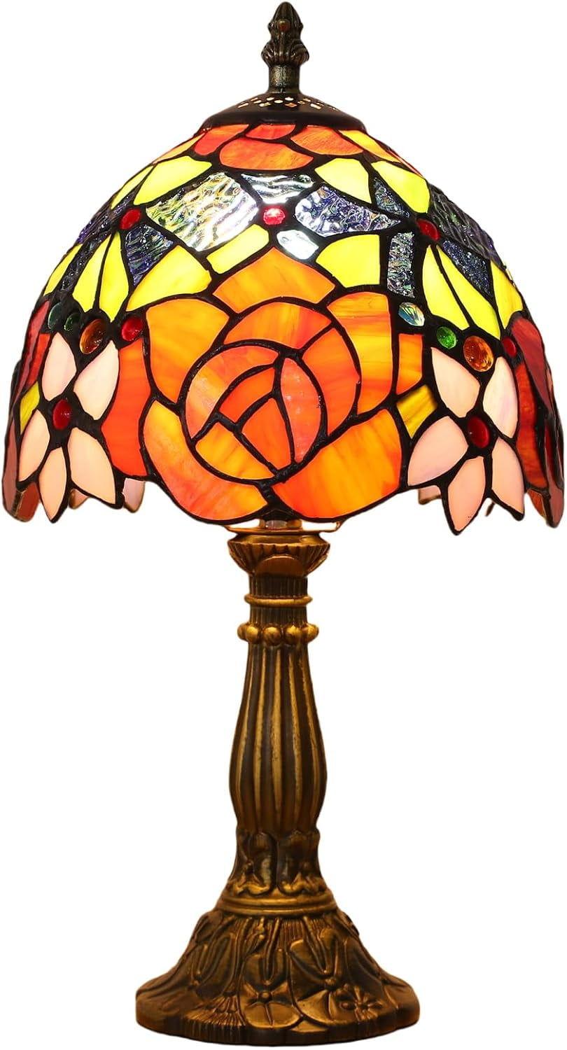 Tiffany Style Table Lamp, 8 Inch Stained Glass Lamp, Rose Flower ...
